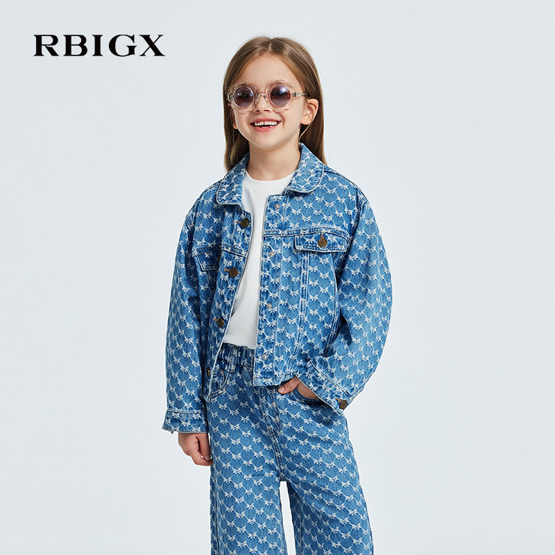 RBIGX瑞比克童装春季设计感潮流休闲帅气印花新款牛仔外套
