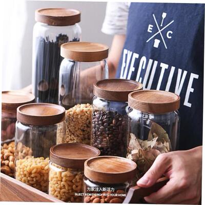 Glass Airtight Kitchen Storage Jar Sealed Food Container Gra