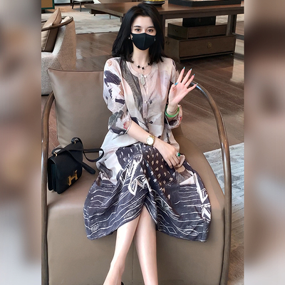 轻熟风A字裙法式印花连衣裙