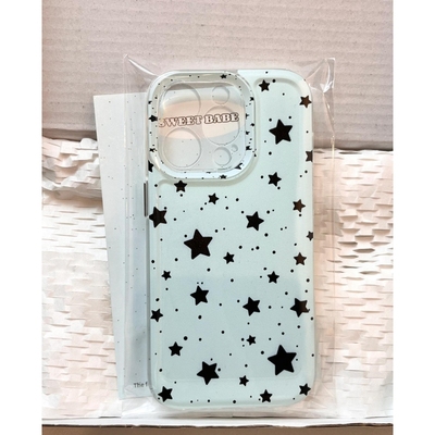 薄荷绿底满屏星星苹果手机壳