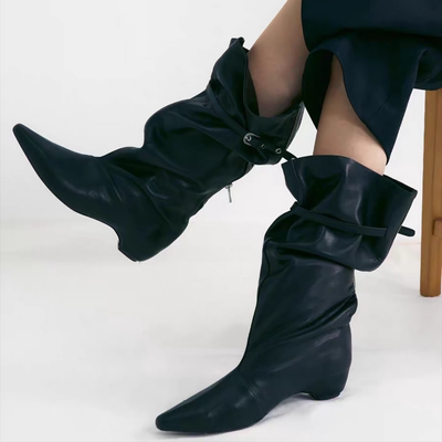 韩国小众复古大筒围长靴尖头靴子
