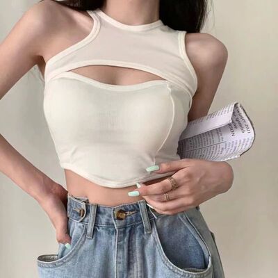纯色镂空紧身裹胸上衣外穿夏季