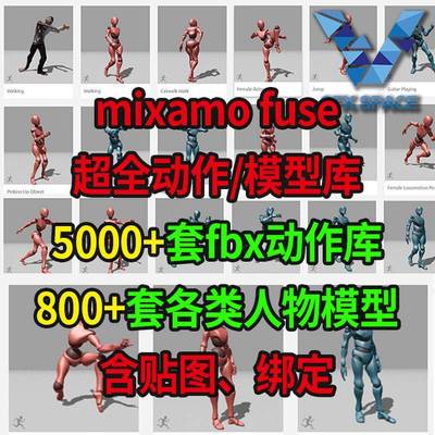 mixamo游戏超大动作库maya/iclone/3dmax/c4d/模型库/fbx/bip动画