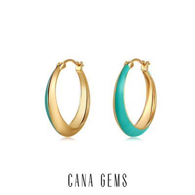 CANA GEMS PD0635 绿色珐琅圈圈耳圈 珐琅合金耳环耳饰