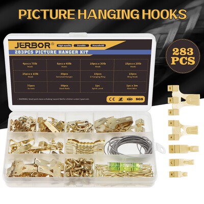 JERBOR 283PCS Picture Hook Hanger 适用于 Picture Frame Woode