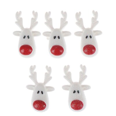 5pcs 18x30mm Christmas White Reindeer Resin Flatback Cabocho
