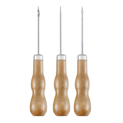 Wooden Handle Sewing Awl DIY Carft Stitch Needle Cone Die St
