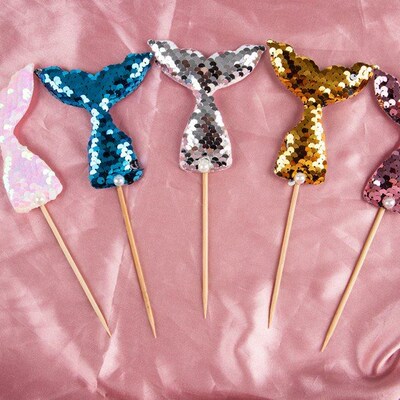 Glittering Mermaid Tail Cake Topper Under The Sea Ocean Them