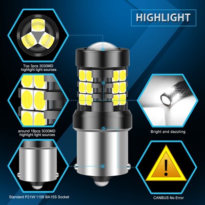 2pcs P21W 1156 BA15S LED Daytime Running Light DRL Lamp LED