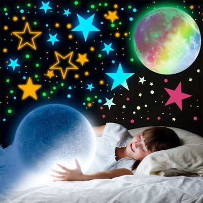 self-adhensive Luminous Moon and Stars Wall Stickers PVC Hom