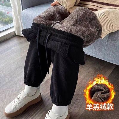 300斤大码羊羔绒加厚冬季新款哈伦裤女宽松显瘦胖MM200斤高腰束脚