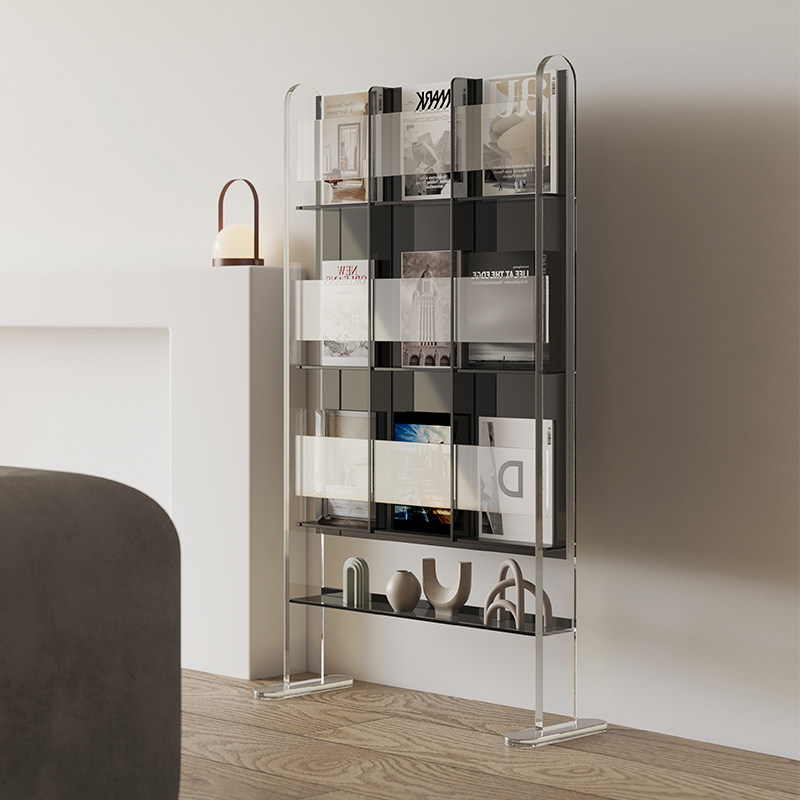 亚克力落地阅读书架客厅置物架简易展示架报刊收纳轻奢杂志架cd架_虎窝淘