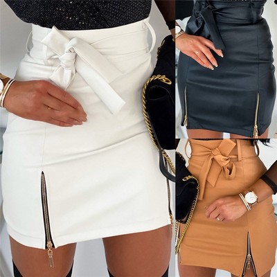 Women Sexy Black PU Leather Pencil Bodycon Skirt Clubwear Do