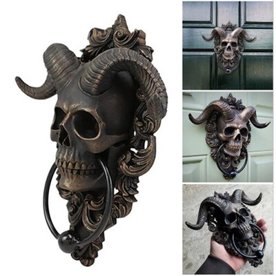 Antique Vintage Horned God Skull Hanging Door Knocker Gothi