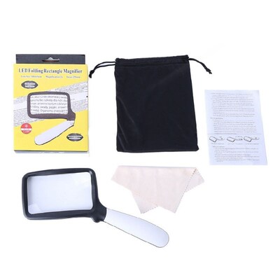 2X LED Magnifier with Foldable Handle 5 LED Lights Rectangul