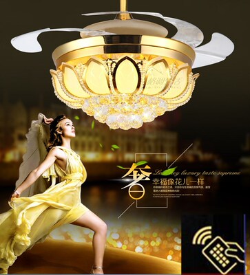 42 inch gold lotus Modern ceiling fan crystal light luxury