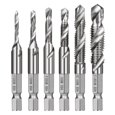 6pcs M3-M10 Screw Tap Drill Bits HSS Taps Countersink Deburr