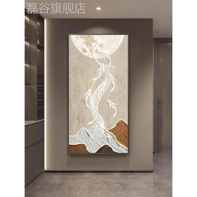 网红入轻奢抽简现代走约九鱼图玄关级装饰画正户对门廊过道象挂画