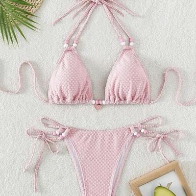 new sexy pink push up bikini bandage women swimsuit halter