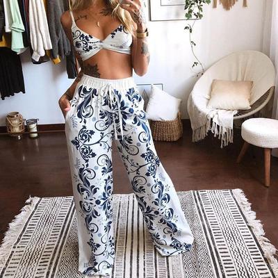 Women's sexy tube top loose wide leg pants two piece set