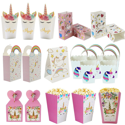 Unicorn Party Paper Popcorn Box Gift Box Candy Cookies Bags