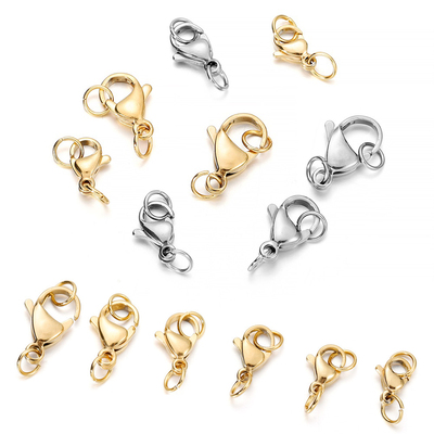 30Pcs/lot Stainless Steel Gold Plated Lobster Clasp Jump Rin