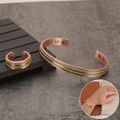 Jewelry-Set Magnetic Copper Bracelet Ring Healing Energy Jew