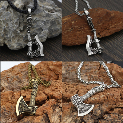 Men's Viking Celtic Wolf Raven Axe Pendant Odin's Symbol sca