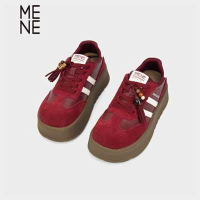 MENE德训鞋复古红色流苏板鞋