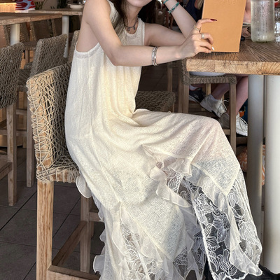 Xzz charmingl 小重工 两件套蕾丝拼接连衣裙女不规则设计感长裙