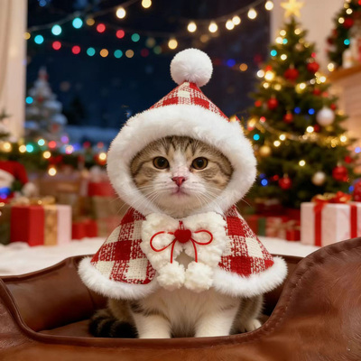 猫咪圣诞披风狗狗新年披肩宠物围脖围巾英短秋冬衣服保暖泰迪项圈