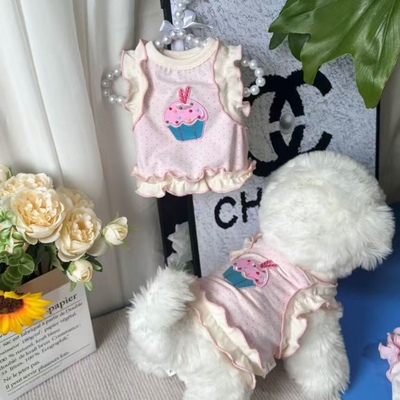 宠物小狗狗飞袖花边蛋糕裙衣服春夏款比熊泰迪博美猫咪小型犬裙子