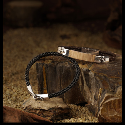 MavinMarvy 真皮925纯银手链男生潮高级感小众设计男士手饰