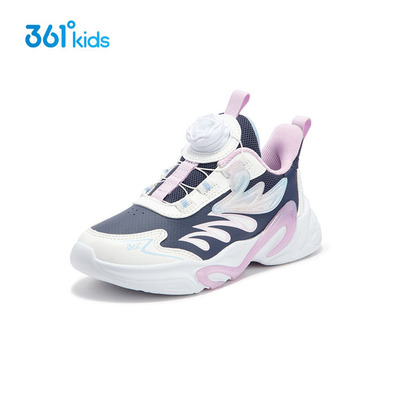 商超同款361度童鞋女童中小童24秋皮面旋钮扣跑步鞋防水运动鞋