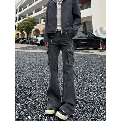 qtstudio微喇工装牛仔裤男cleanfit美式高街vibe宽松喇叭裤子秋季