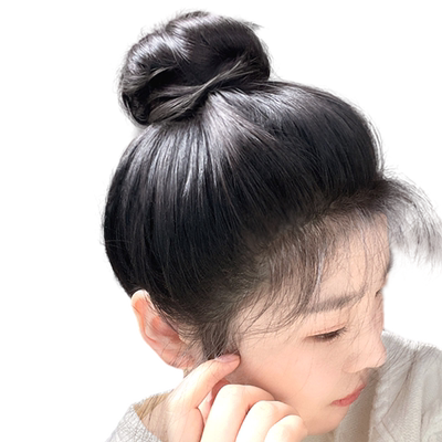 秋冬款全真人发自然蓬松丸子头