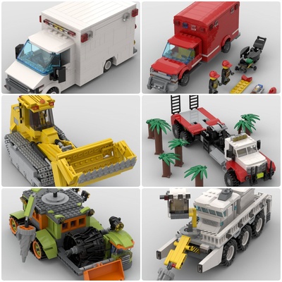 定制积木救护车半挂卡车面包车荒地消防车S.W.A.T车履带式装载机