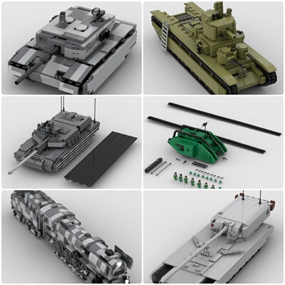 定制积木Rhm JgPz坦克豹2A4主战坦克T-35重型坦克BR 52型蒸汽机车