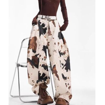 高腰印花直筒裤High waisted printed casual straight leg pants