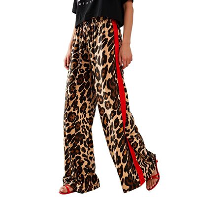 松紧腰印花拼接阔腿长裤Elastic waisted printed wide leg pants