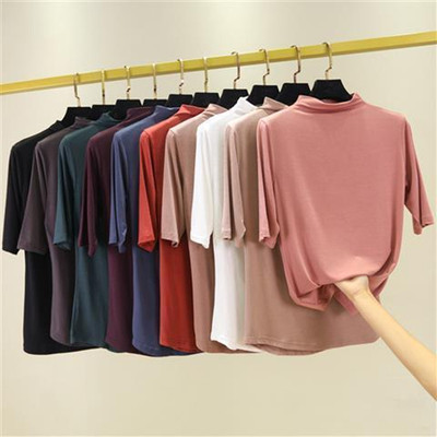 Solid Color Half Turtleneck Mid Sleeve T-Shirt纯色半高领中袖
