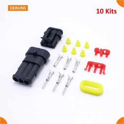 3Pin/way 10Kits/Set Waterproof Female Male Sealed Auto Elect