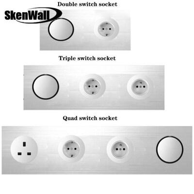 UK Socket EU Socket Triple Panel DIY Household Silver Alumin