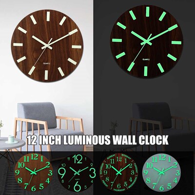 Wooden Wall Clock Luminous Number Hanging Clocks Quiet Dark
