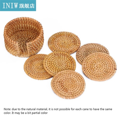 6pcs Coffee Drink Cup Woven Rattan Coasters Placemats Handcr
