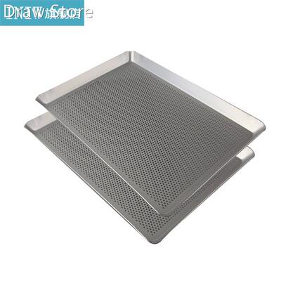 1pc Silver Rectangular Perforated Baking Tray Aluminum Alloy