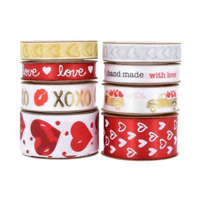 5yard 25/15/10mm Wedding Ribbon Heart Printed Organza Ribbon