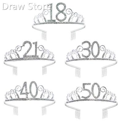 Happy Birthday 18th 30th 40th 50th Rhinestones Tiara Crown