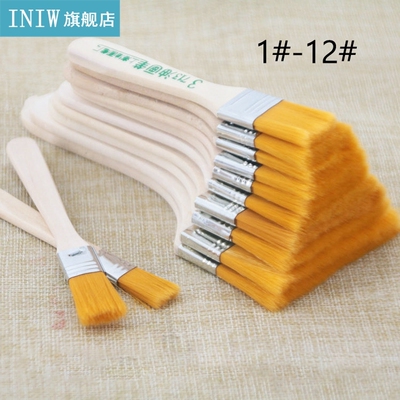 12pcs / Set Flat Nylon Hair Wooden Penholder Oil Painting Br