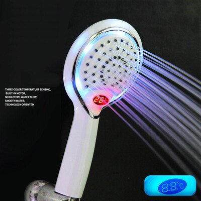 LED Shower Head Bathroom Handheld Shower Spray Head Temperat